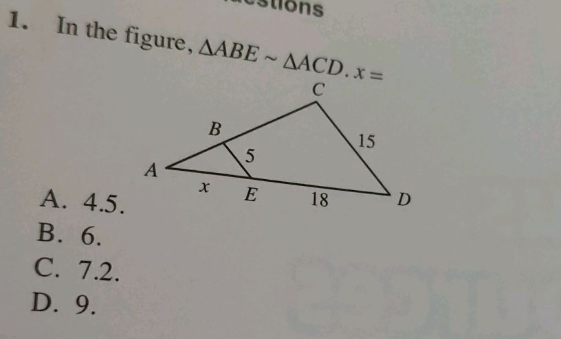 1. In the figure, $ ABE ACD$. $x =$ A. | StudyX