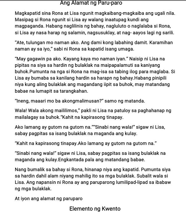 Ang Alamat ng Paru-paro Magkapatid sina Rona