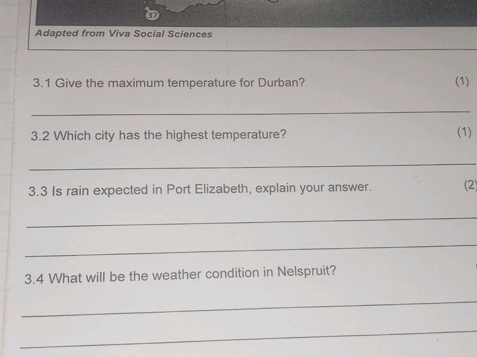 3.1 Give the maximum temperature for Durban?