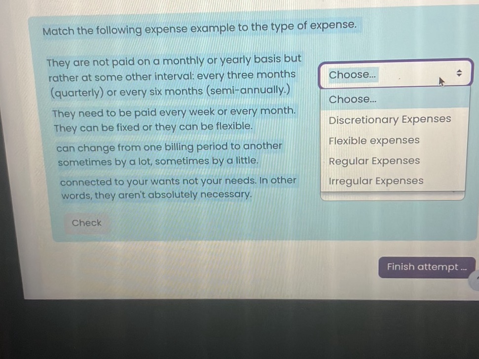 Match the following expense example to the | StudyX