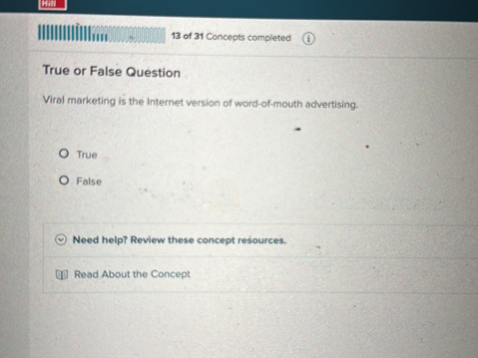 True or False Question Viral marketing is | StudyX