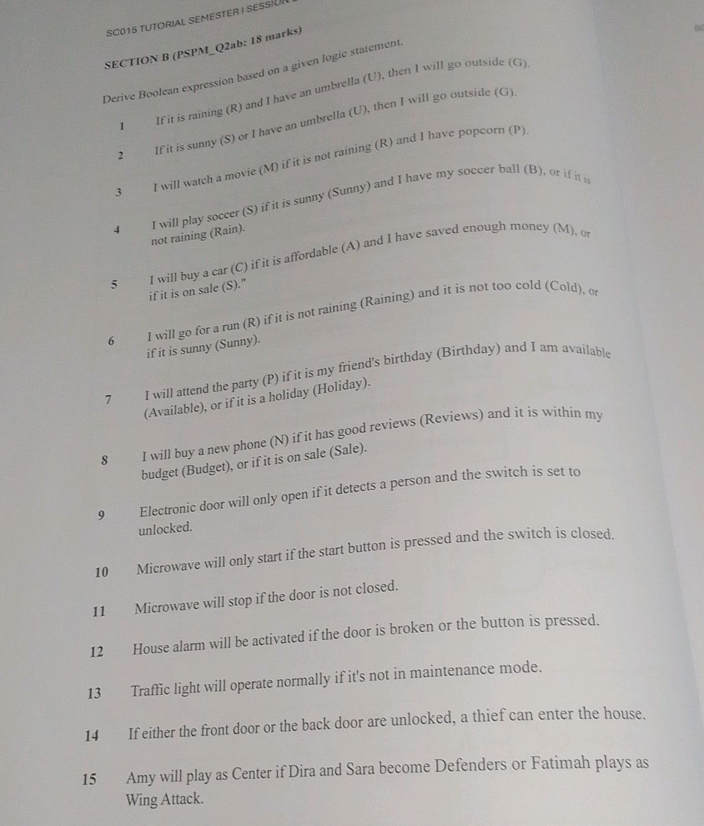 Derive Boolean expression based on a given | StudyX