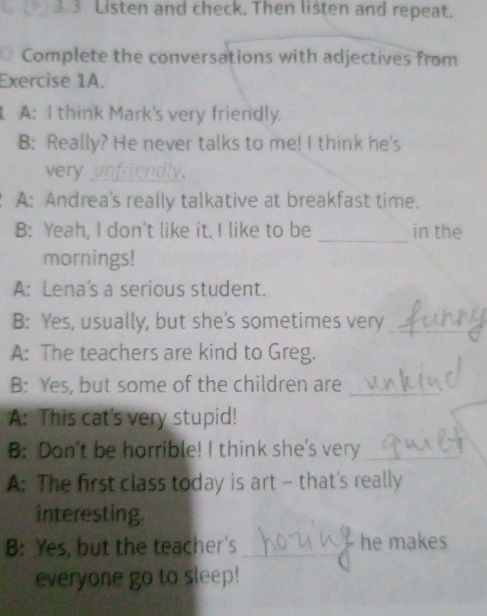 Complete the conversations with adjectives | StudyX