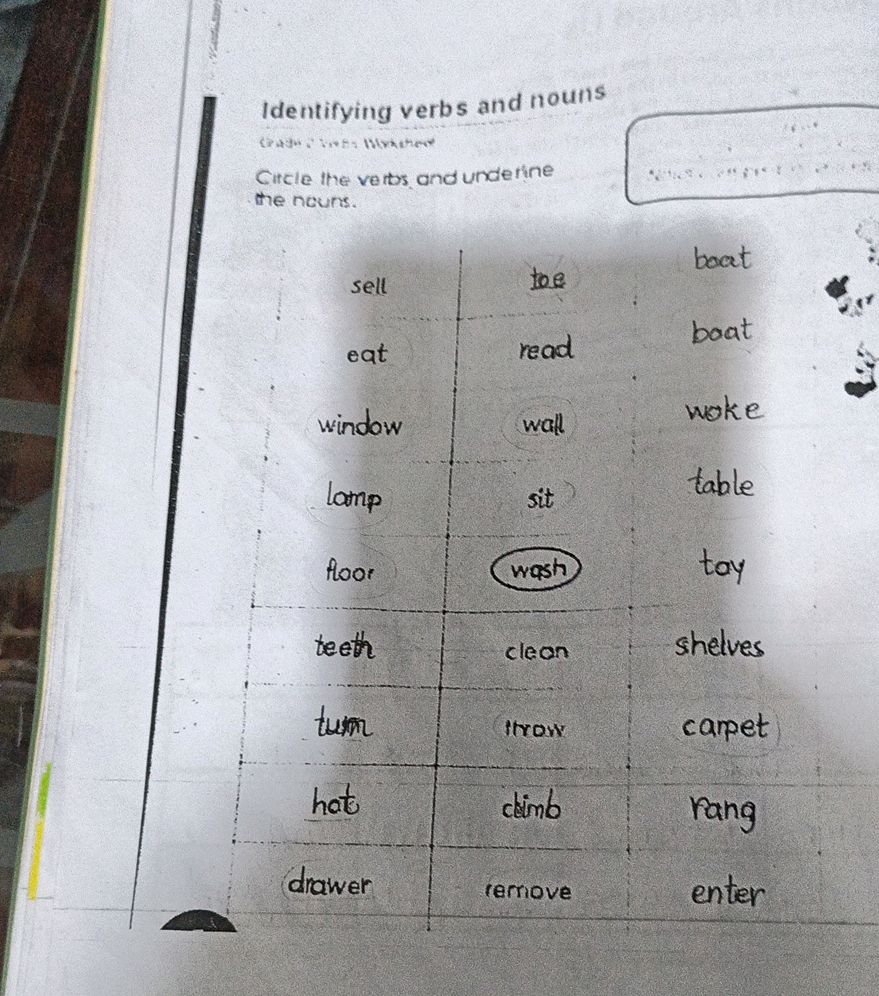 Identifying verbs and nouns Circle the verbs