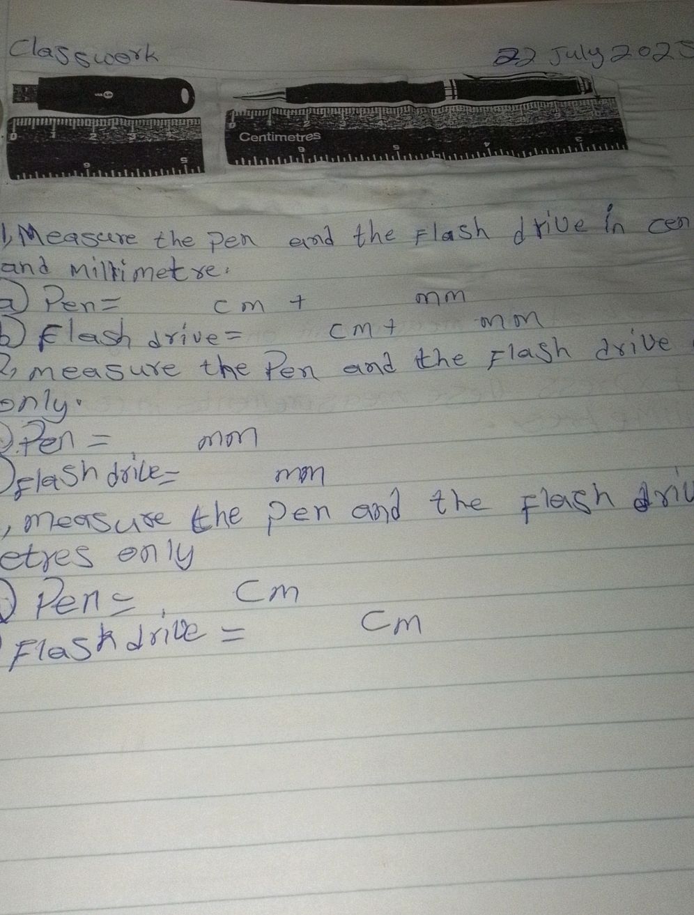 1. Measure the pen and the Flash drive in cm | StudyX
