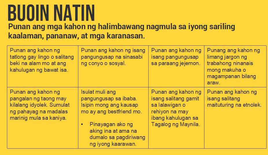 BUOIN NATIN Punan ang mga kahon ng
