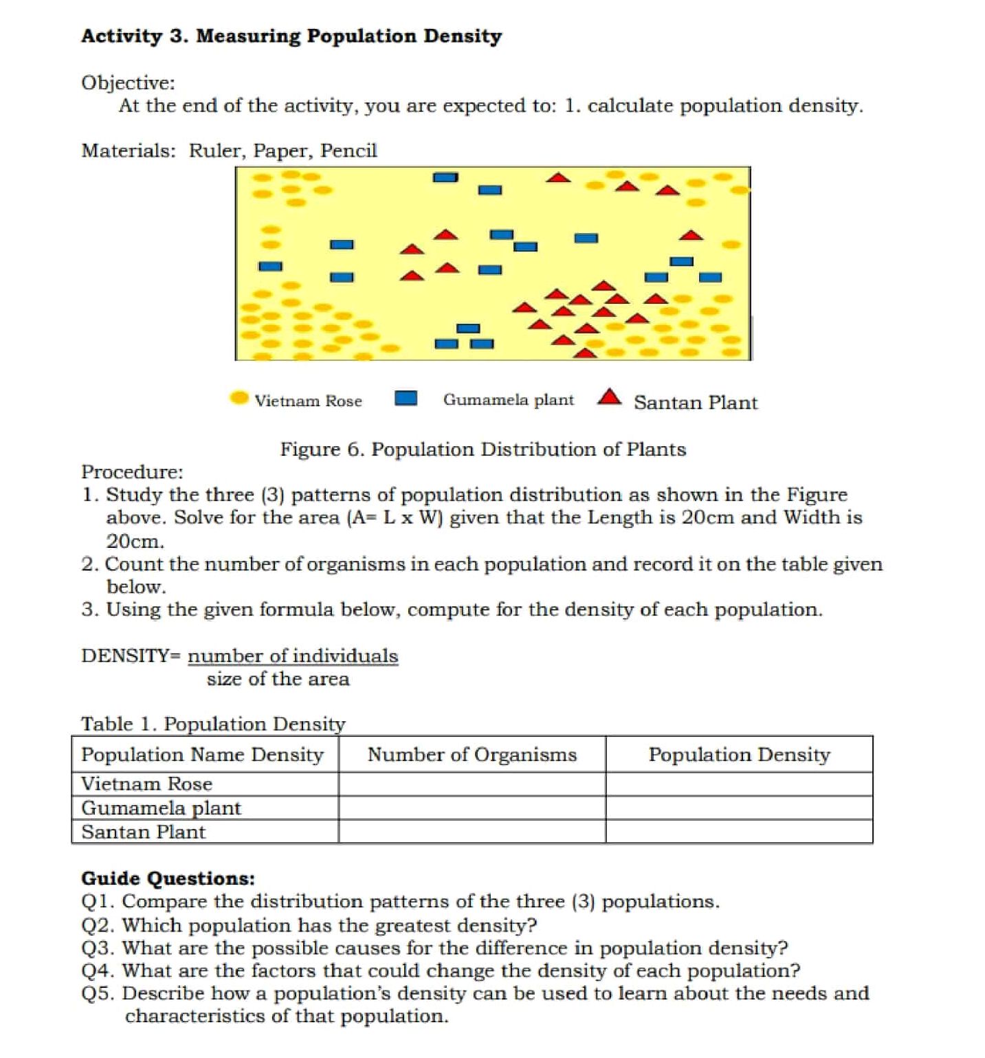 Activity 3. Measuring Population Density | StudyX