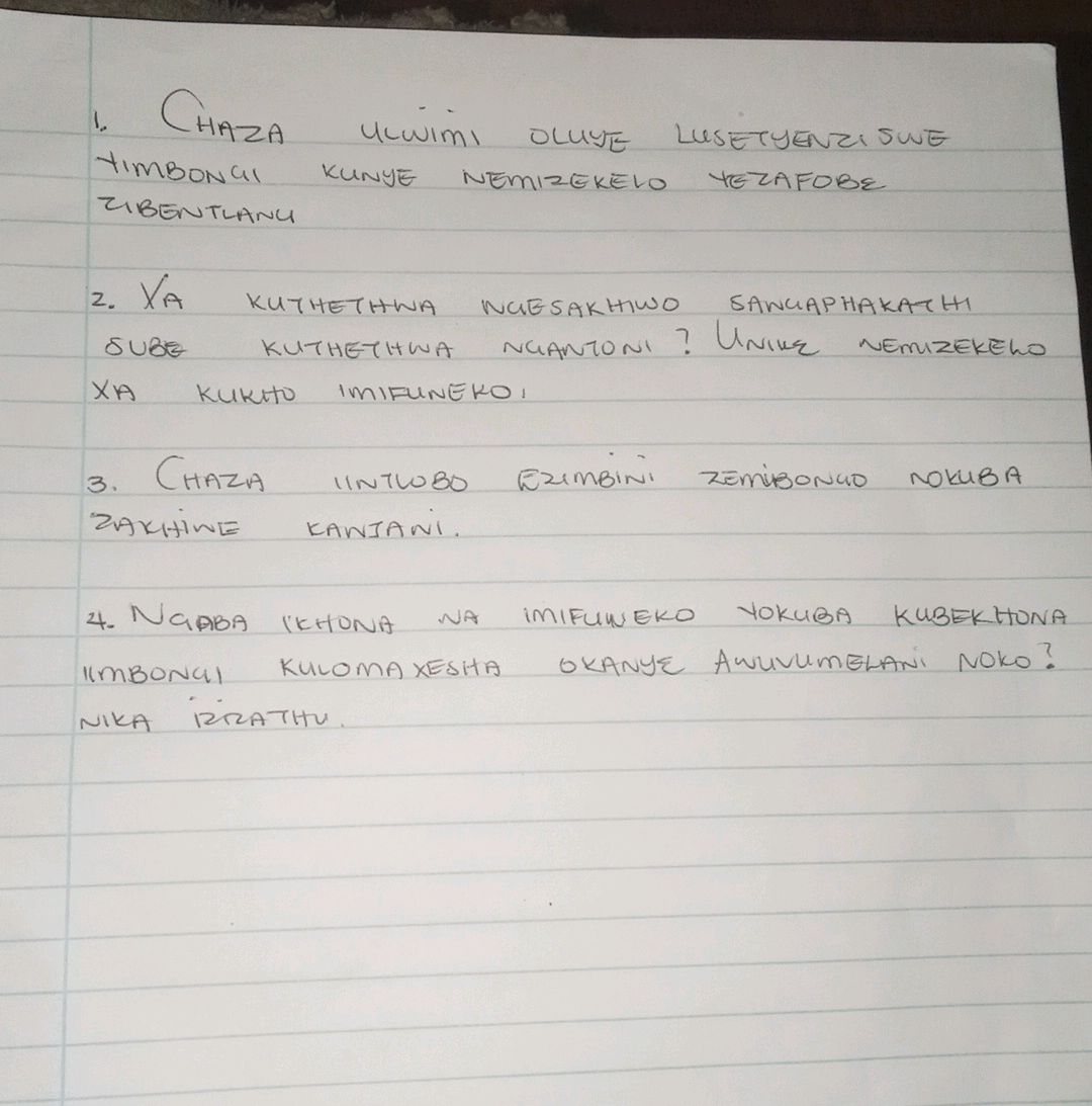 CHAZA ucwimi OLUYE LUSETYENZI SUNE TIMBONGI