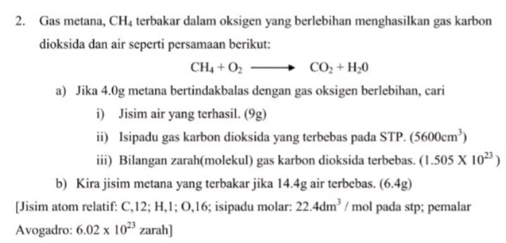 2. Gas metana, $CH_4$ terbakar dalam oksigen | StudyX