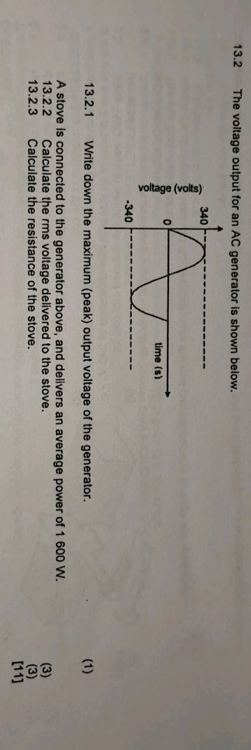 13.2 The voltage output for an AC generator