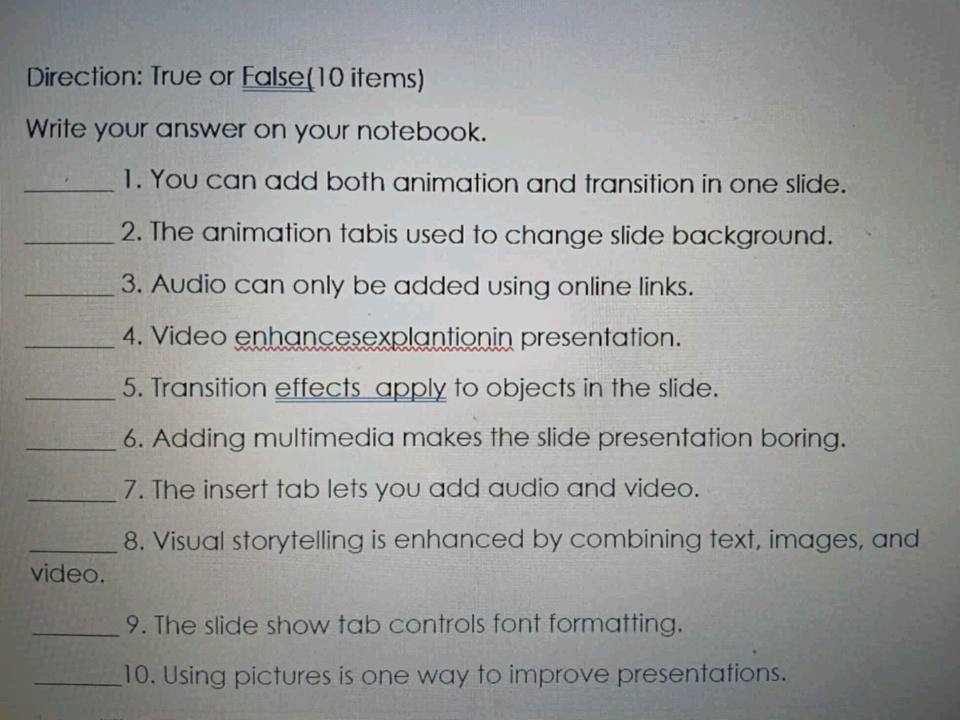 Direction: True or False (10 items) Write | StudyX