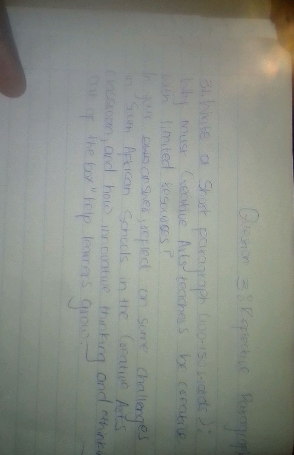 Question 3: Reflective Paragraph 3a. Write | StudyX