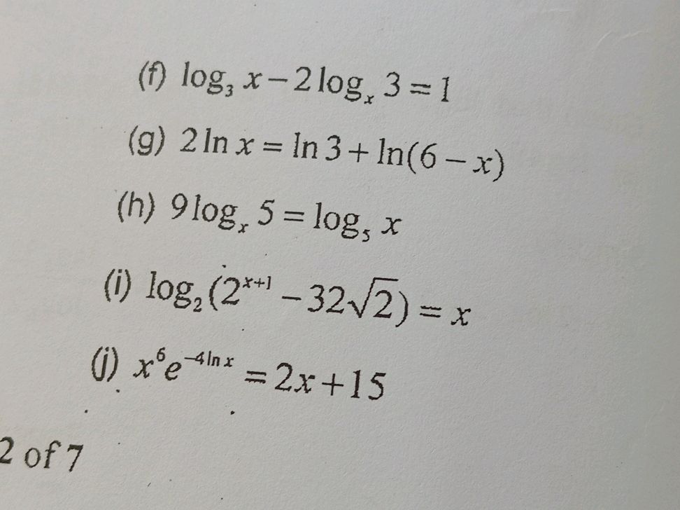 (f) $_3 x - 2_x 3 = 1$ (g) $2 x = 3 + | StudyX