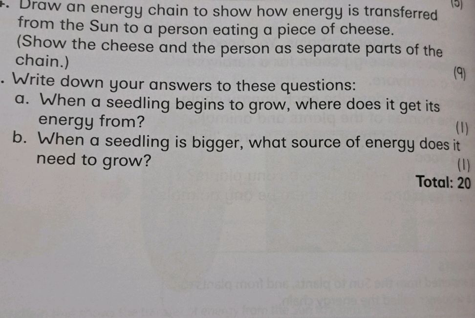 Draw an energy chain to show how energy is