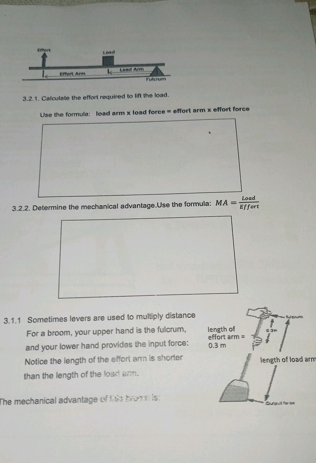 3.2.1. Calculate the effort required to lift