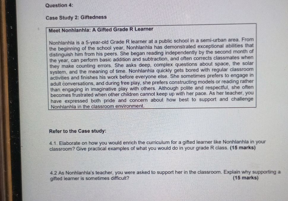 Question 4: Case Study 2: Giftedness Meet