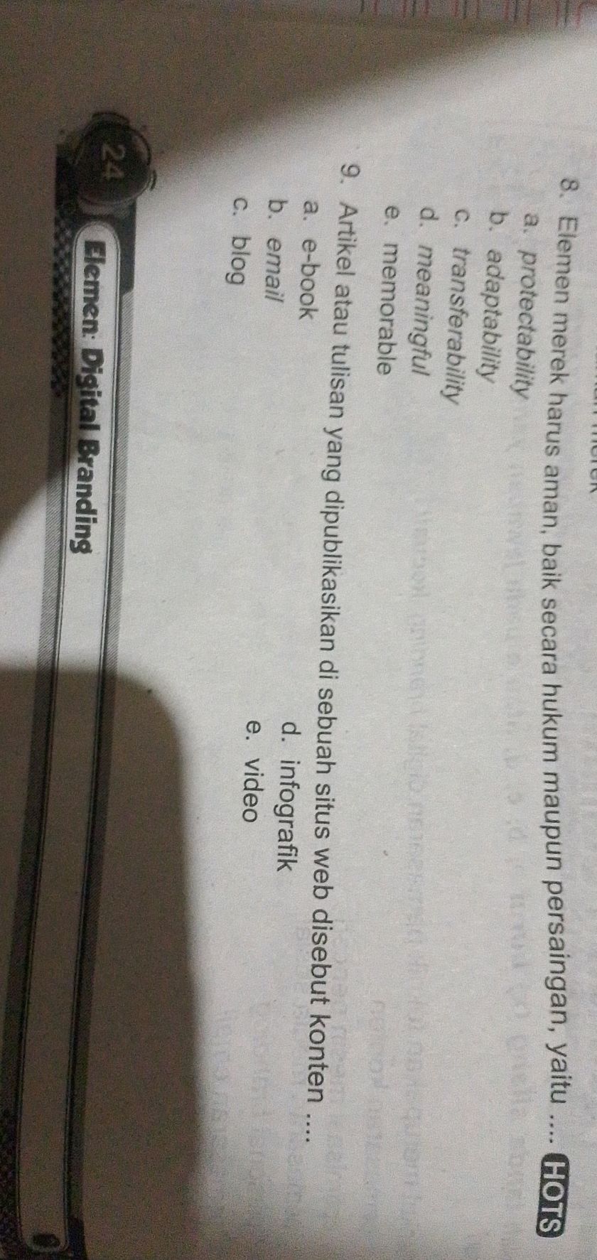 8. Elemen merek harus aman, baik secara | StudyX