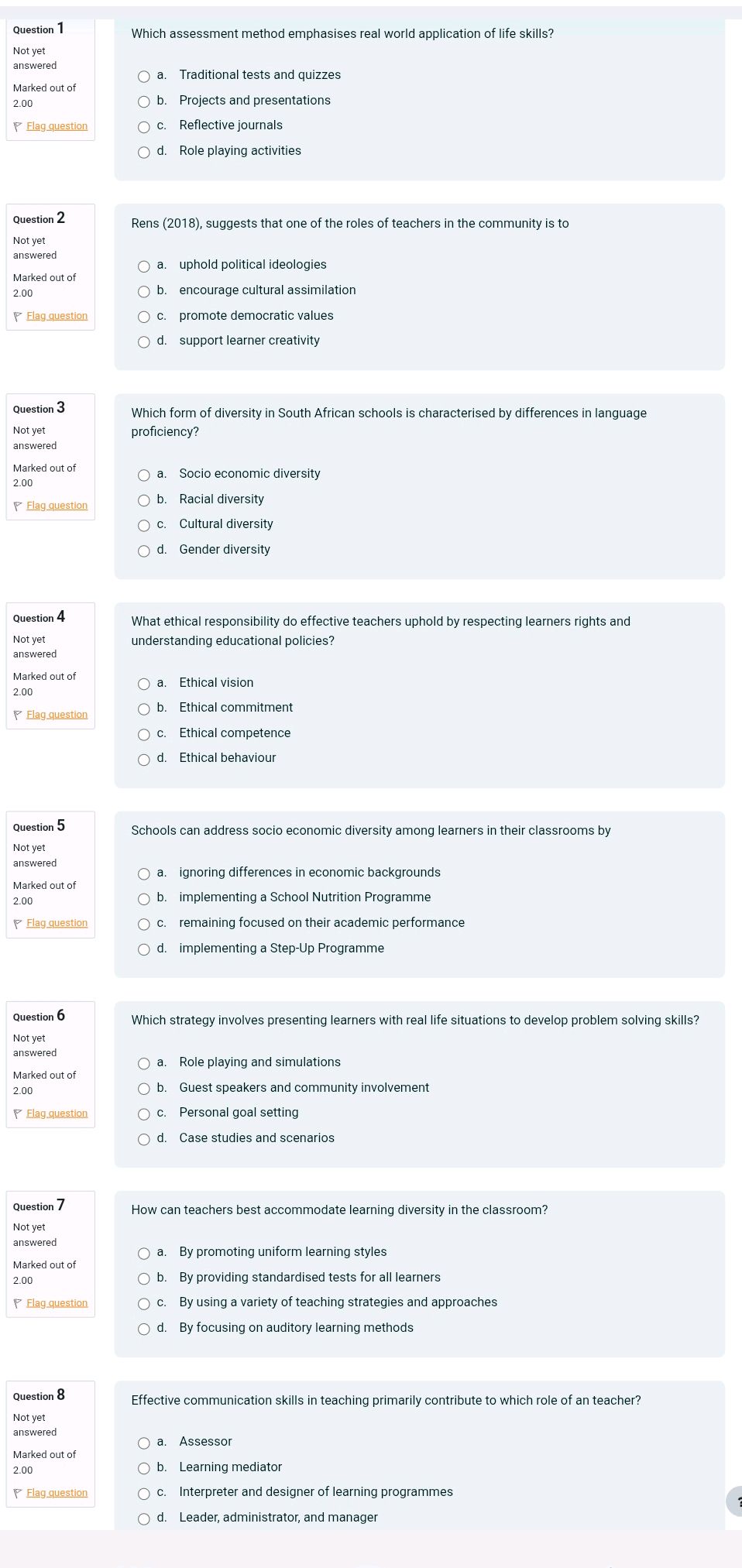 Question 1 Which assessment method | StudyX