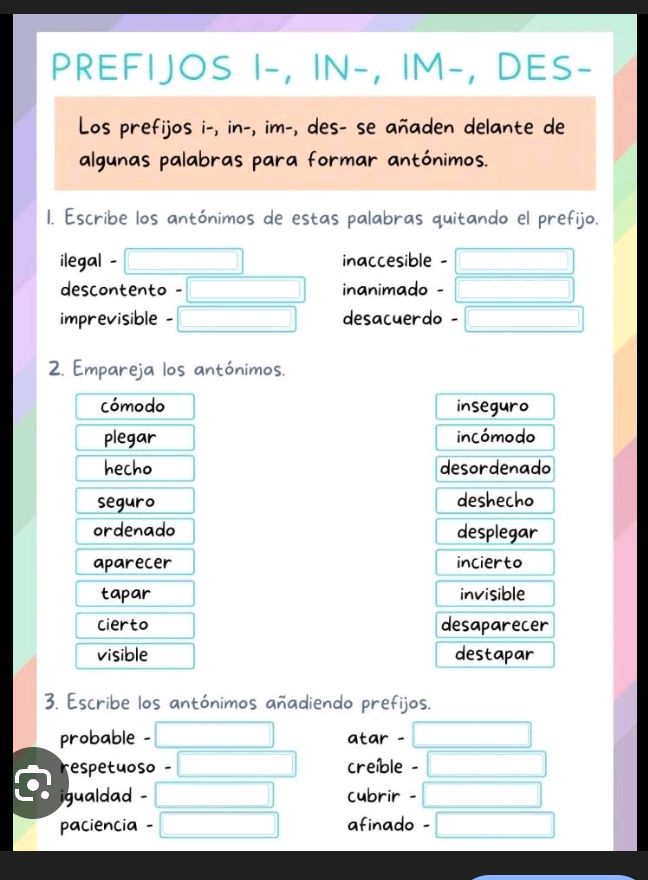 PREFIJOS I-, IN-, IM-, DES- Los prefijos i-,