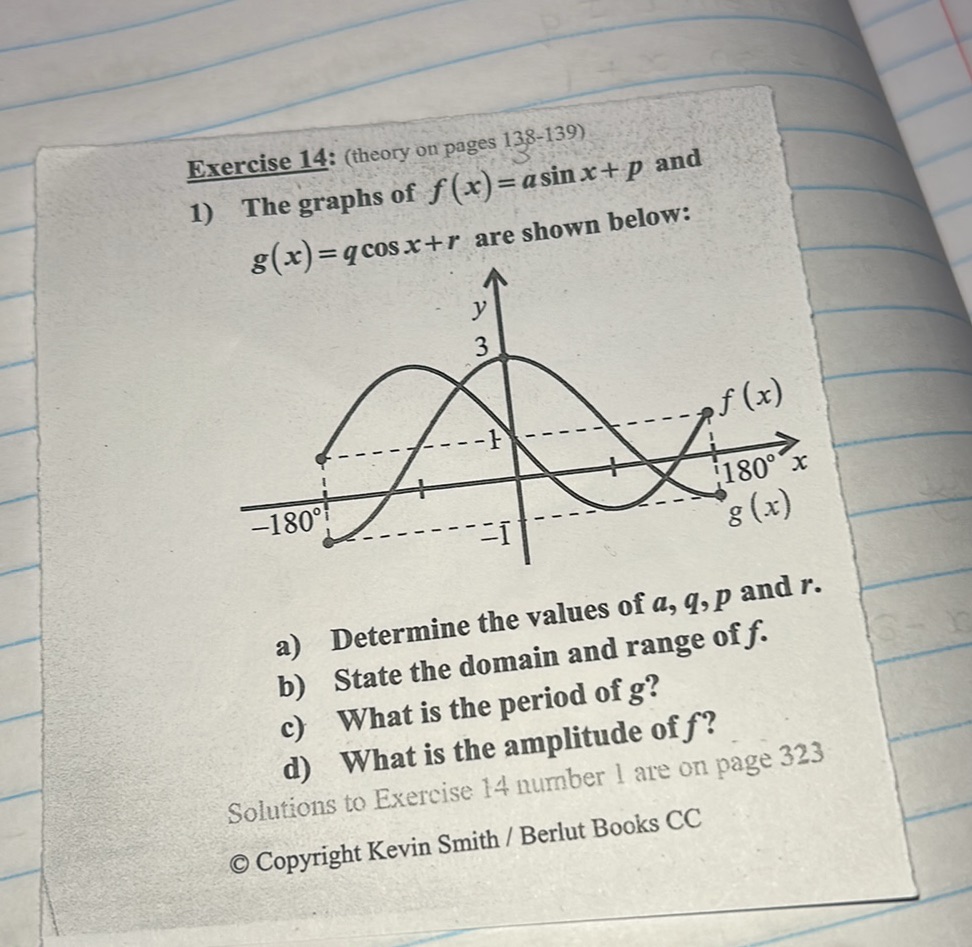 1) The graphs of $f(x) = a ext{ sin }x + p$ | StudyX