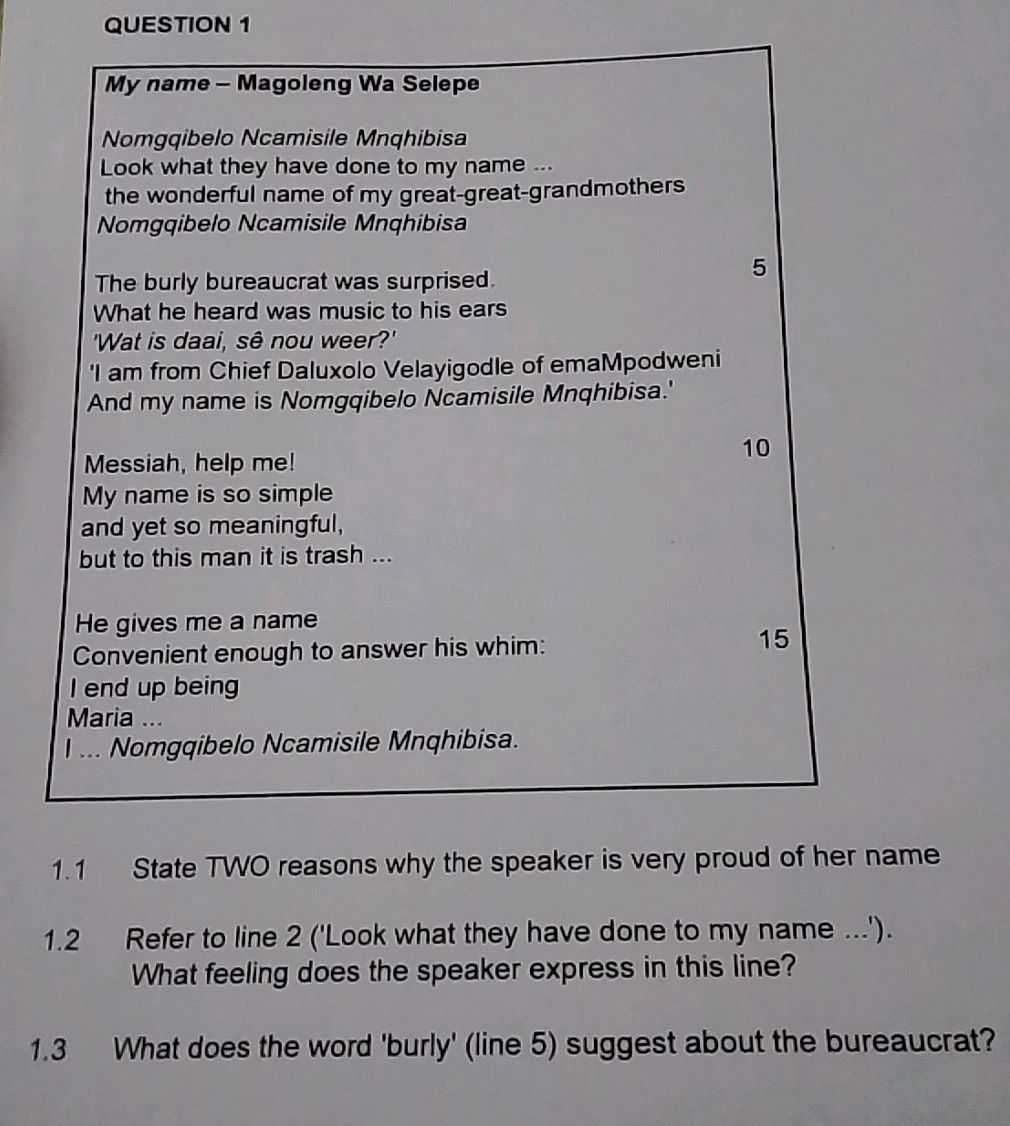 QUESTION 1 My name - Magoleng Wa Selepe