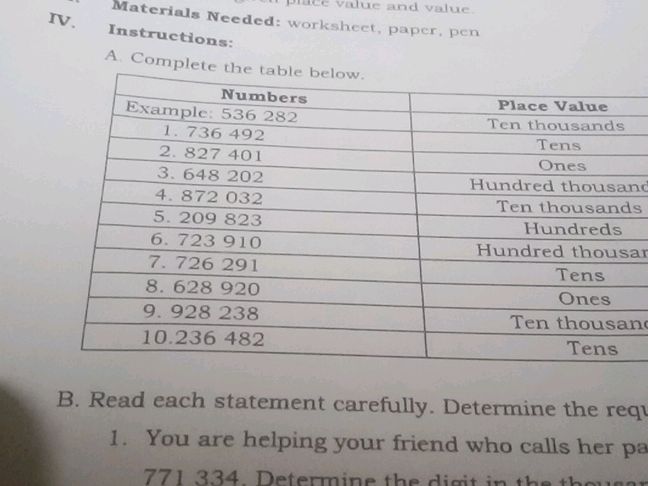 A. Complete the table below. | Numbers | | StudyX