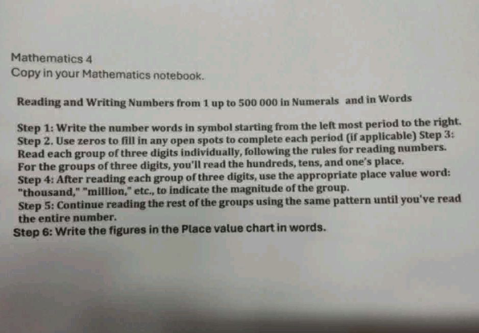 Reading and Writing Numbers from 1 up to 500