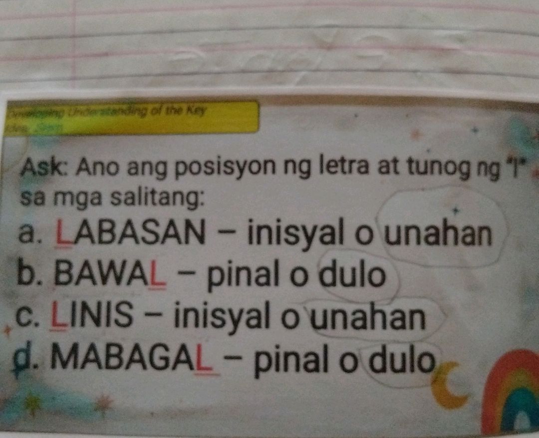 Ask: Ano ang posisyon ng letra at tunog ng