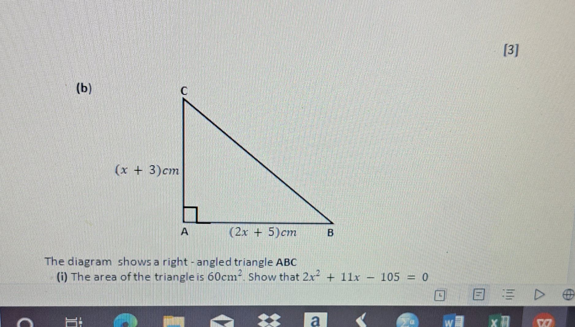 The diagram shows a right-angled triangle