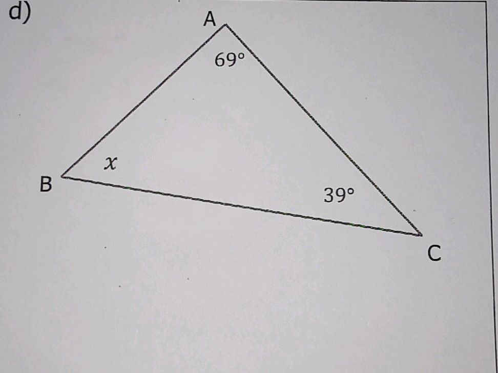 A triangle is shown with angles labeled as