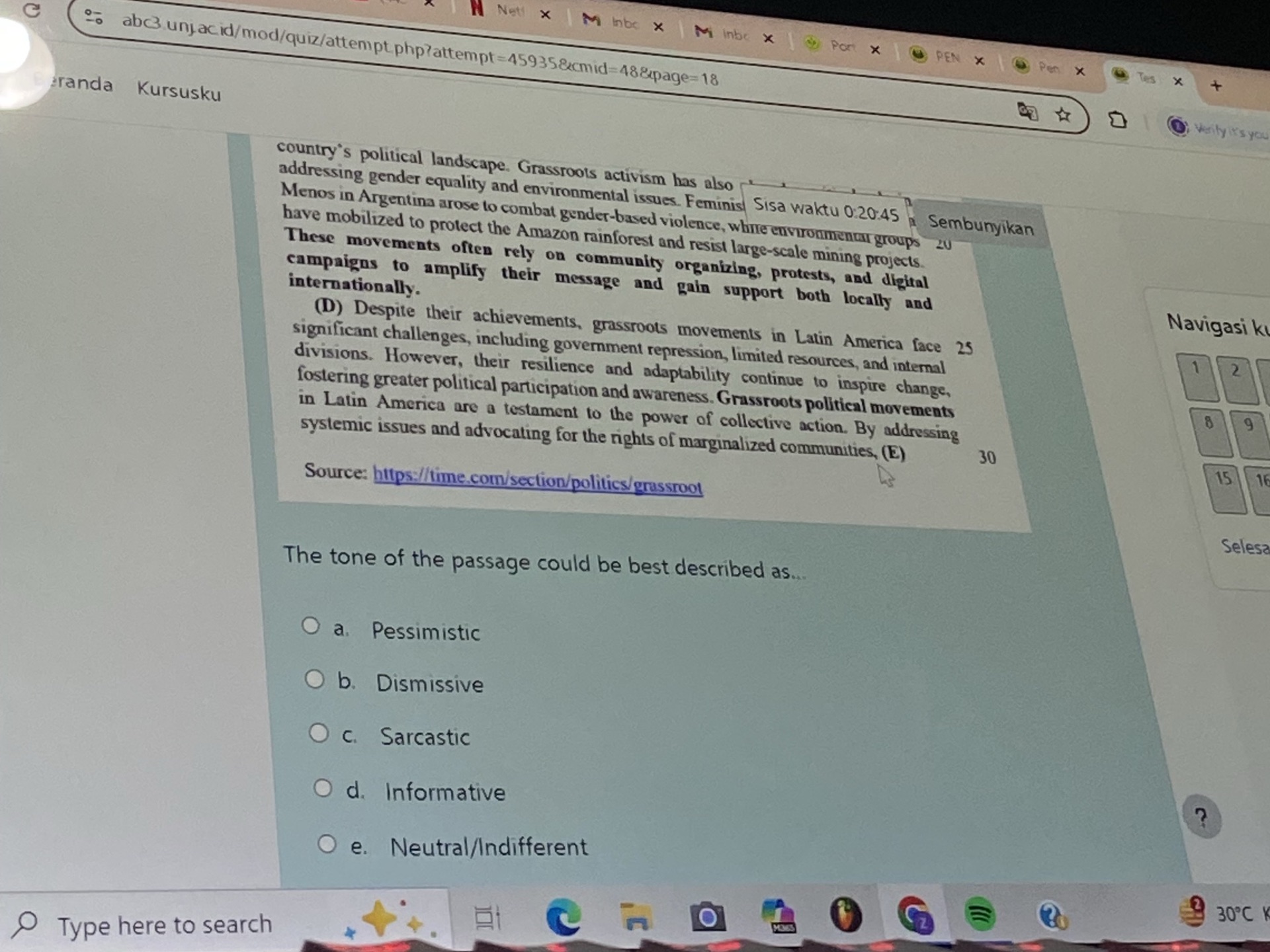 The tone of the passage could be best | StudyX
