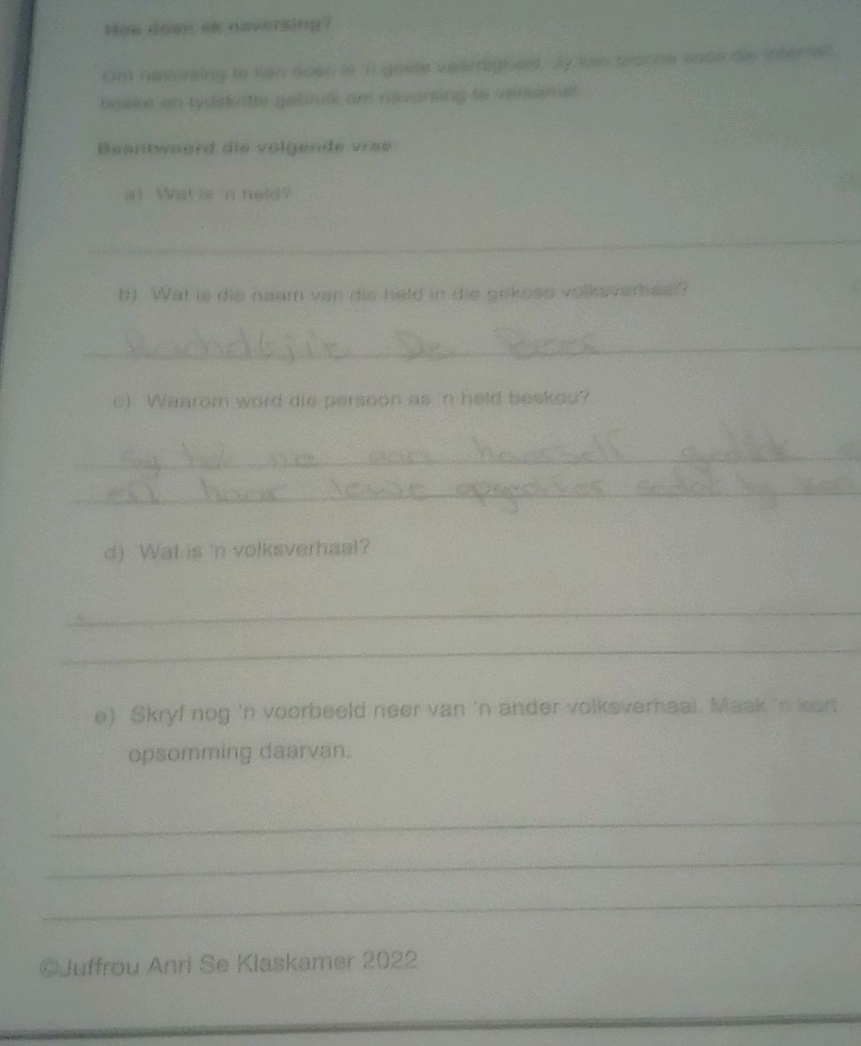 a) Wat is 'n held? b) Wat is die naan van | StudyX