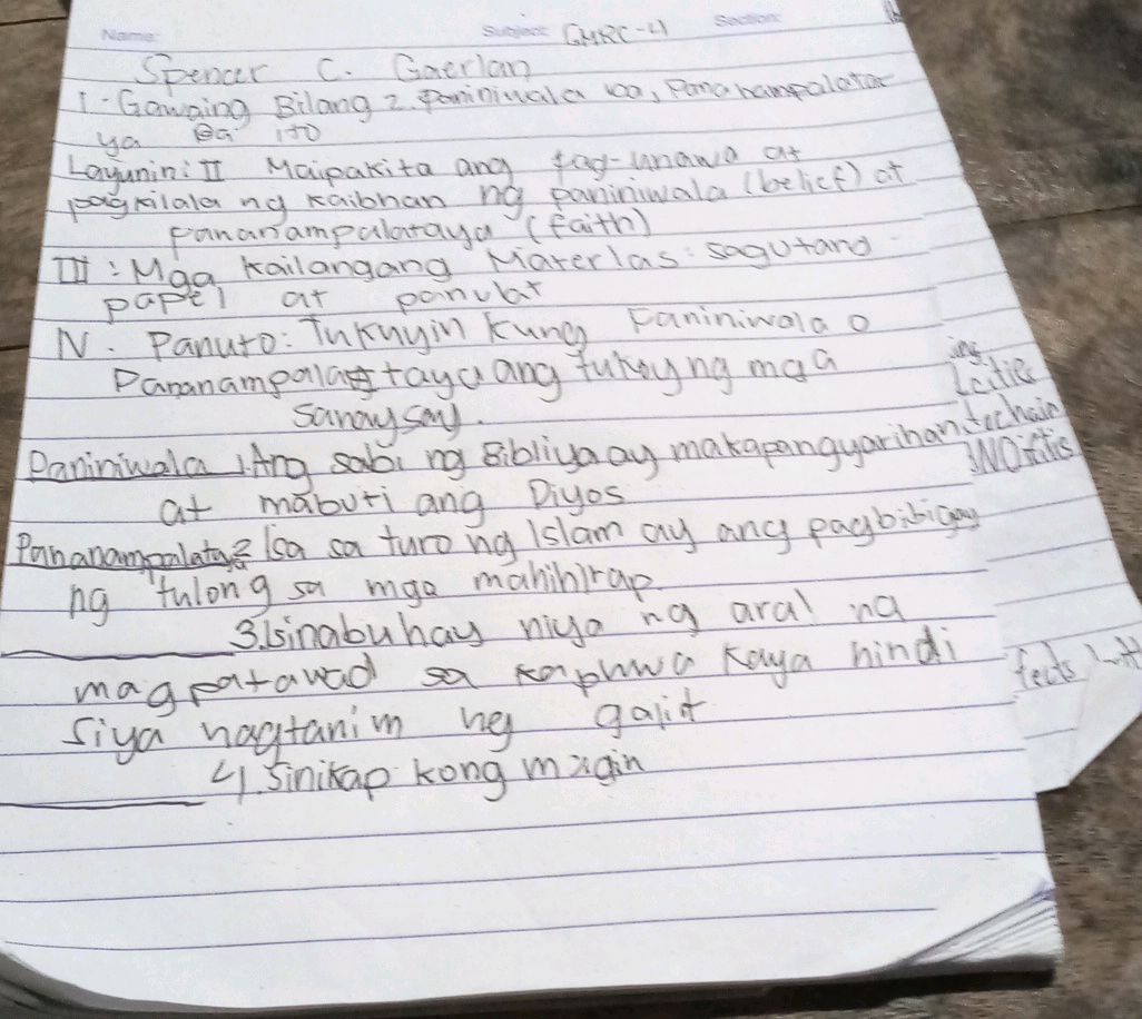 1. Gawaing Bilang 2 paniniwala ka, | StudyX