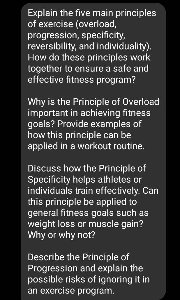 Explain the five main principles of exercise | StudyX