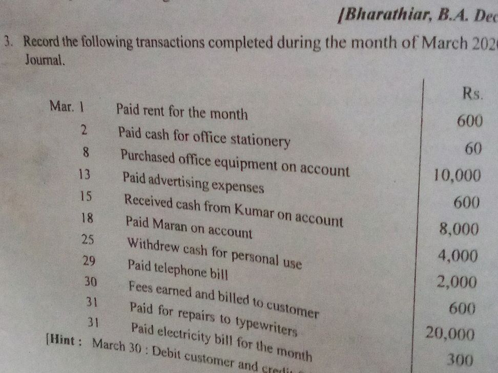 3. Record the following transactions | StudyX