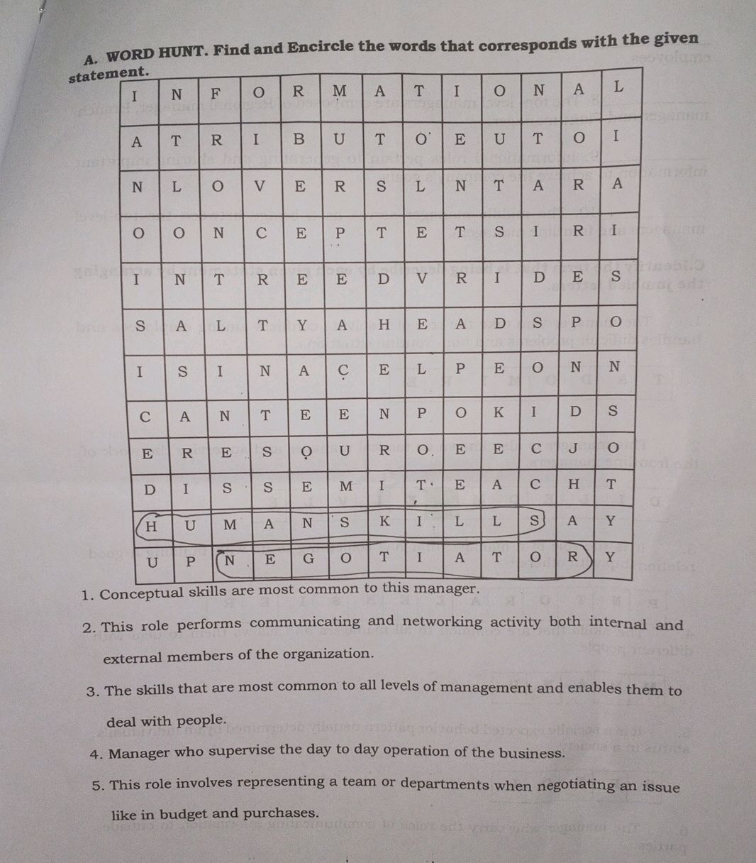 A. WORD HUNT. Find and Encircle the words | StudyX