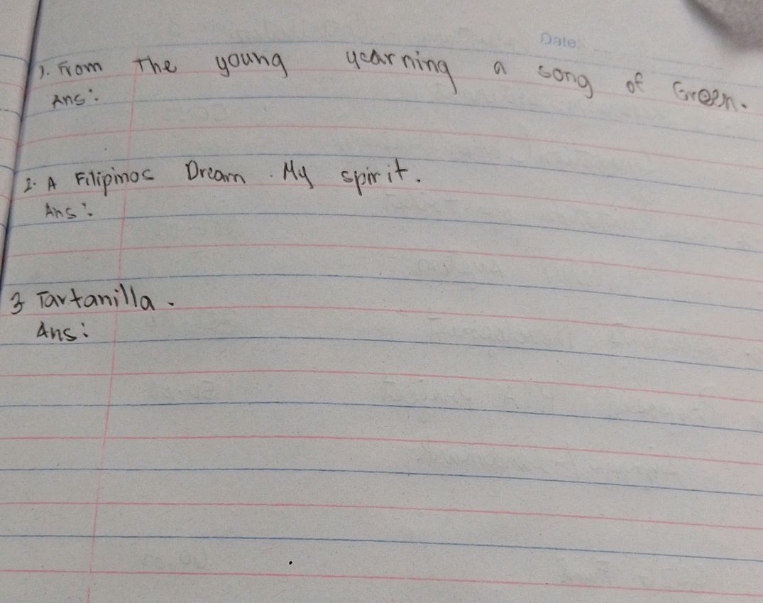 1. From The young yearning a song of Green. | StudyX