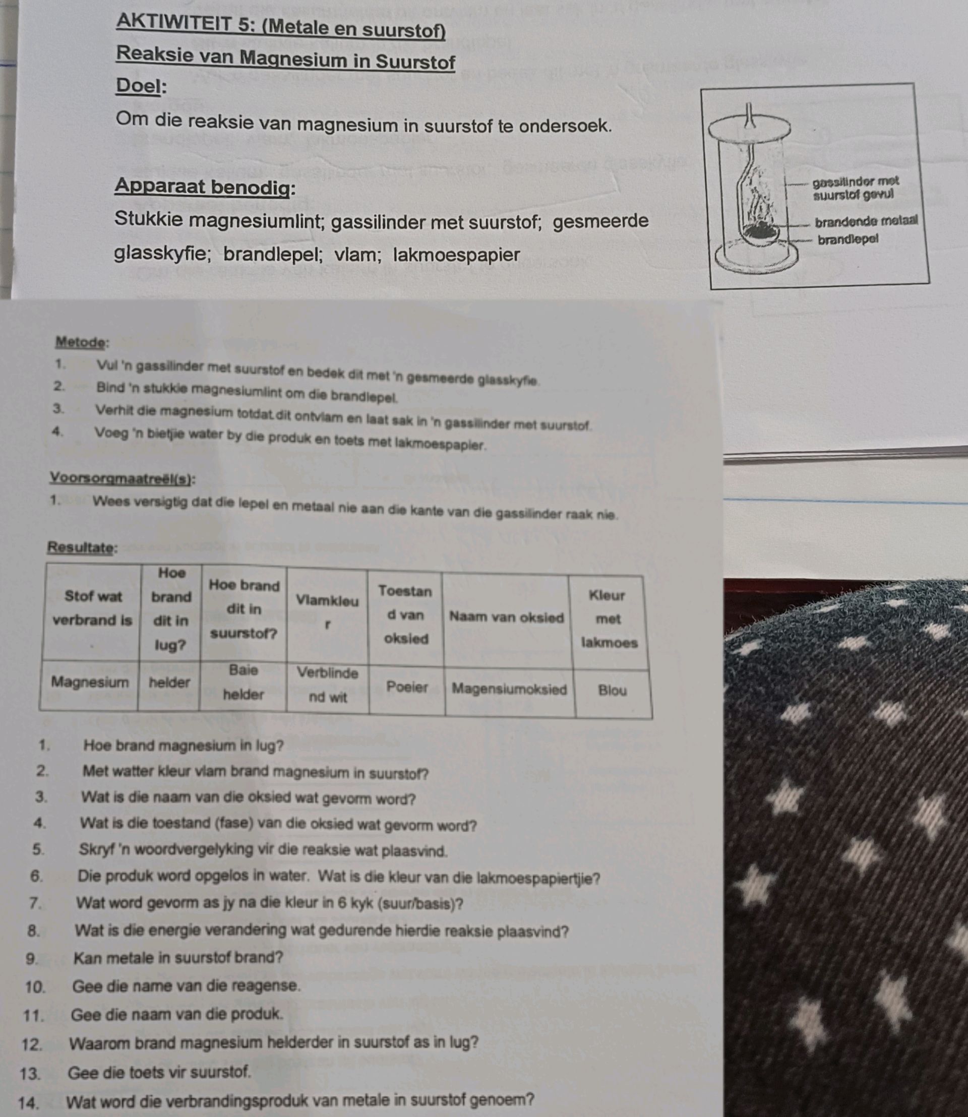 AKTIVITEIT 5: (Metale en suurstof) Reaksie | StudyX