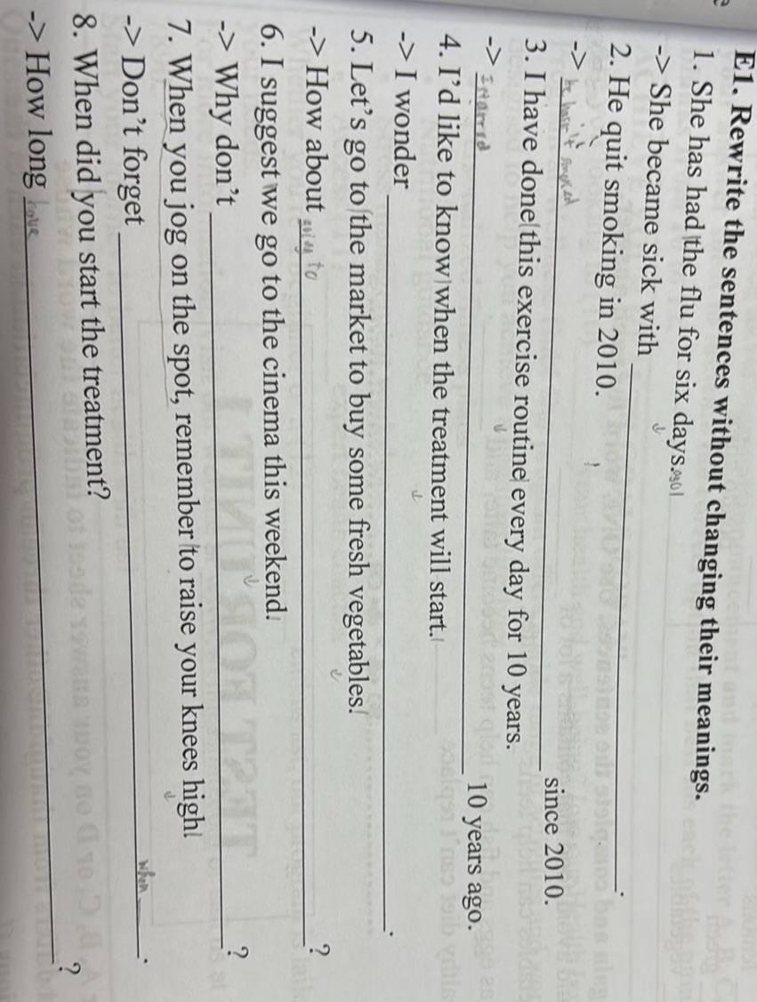 E1. Rewrite the sentences without changing | StudyX