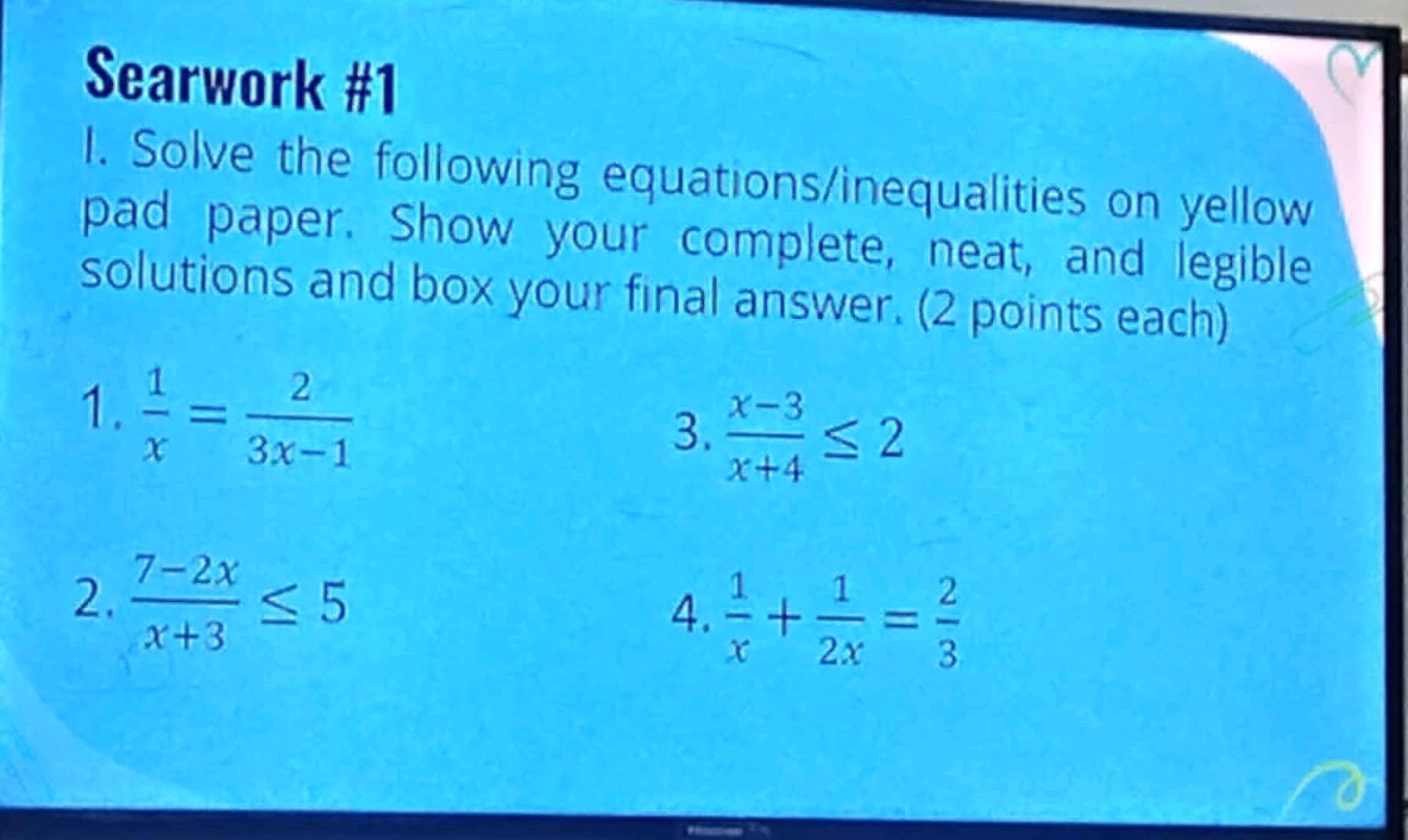Searwork #1 1. Solve the following | StudyX