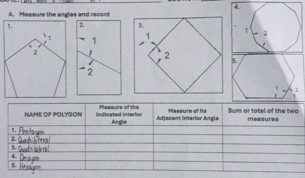 A. Measure the angles and record 1. 2. 3. | StudyX