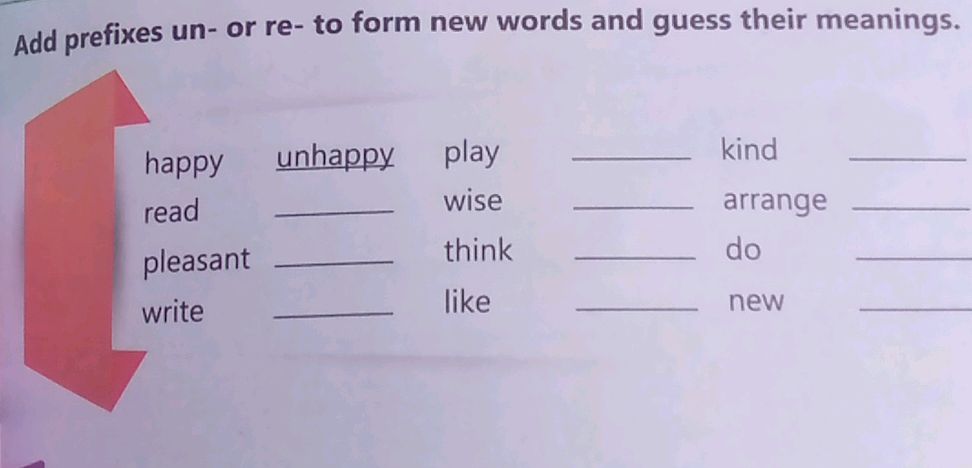 Add prefixes un- or re- to form new words | StudyX