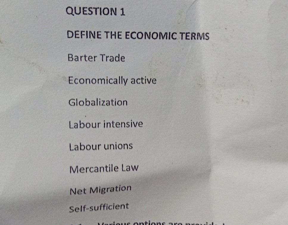 QUESTION 1 DEFINE THE ECONOMIC TERMS | StudyX