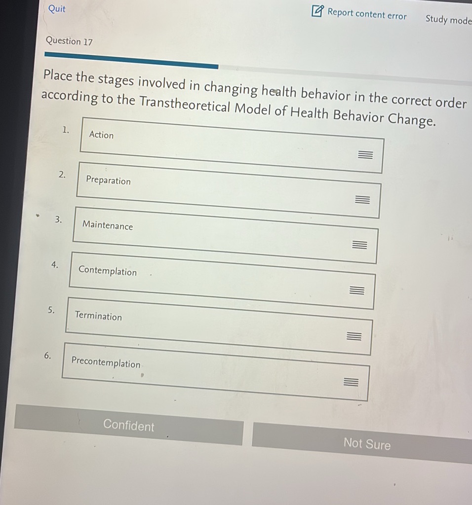 Place the stages involved in changing health