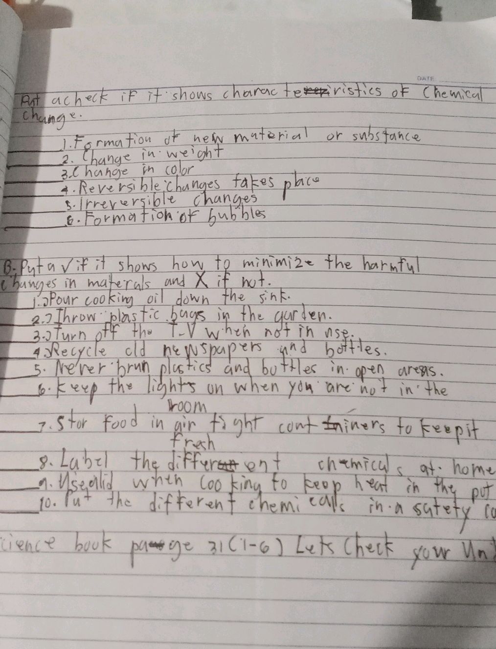 A. Put a check if it shows characteristics | StudyX