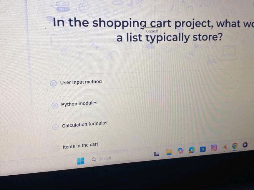 In the shopping cart project, what would a | StudyX