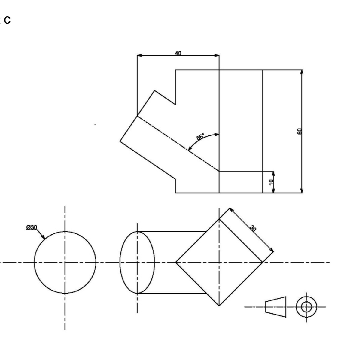 The image contains a 2D drawing of a 3D | StudyX