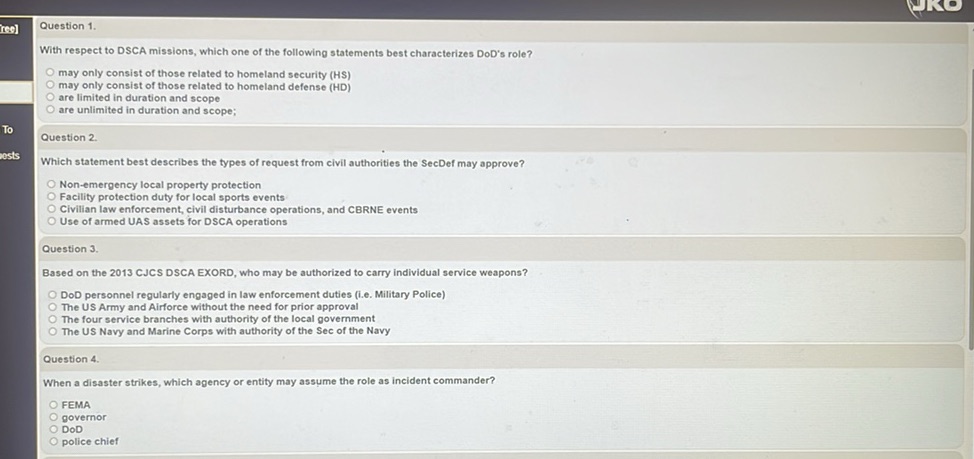 Question 1. With respect to DSCA missions,