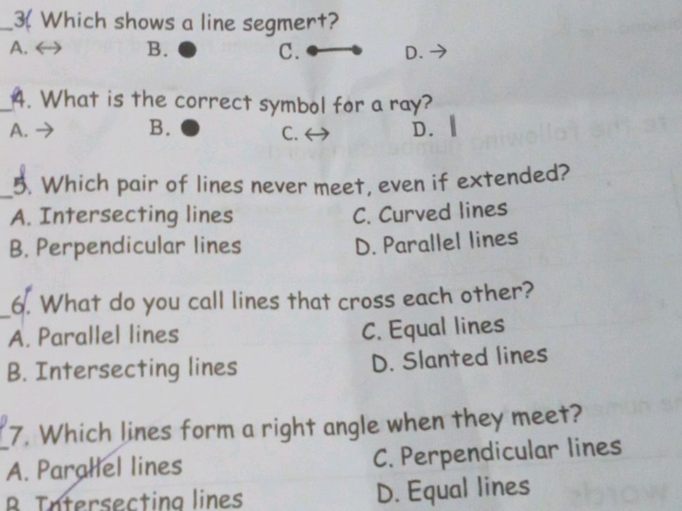 3. Which shows a line segment? A. B. • | StudyX