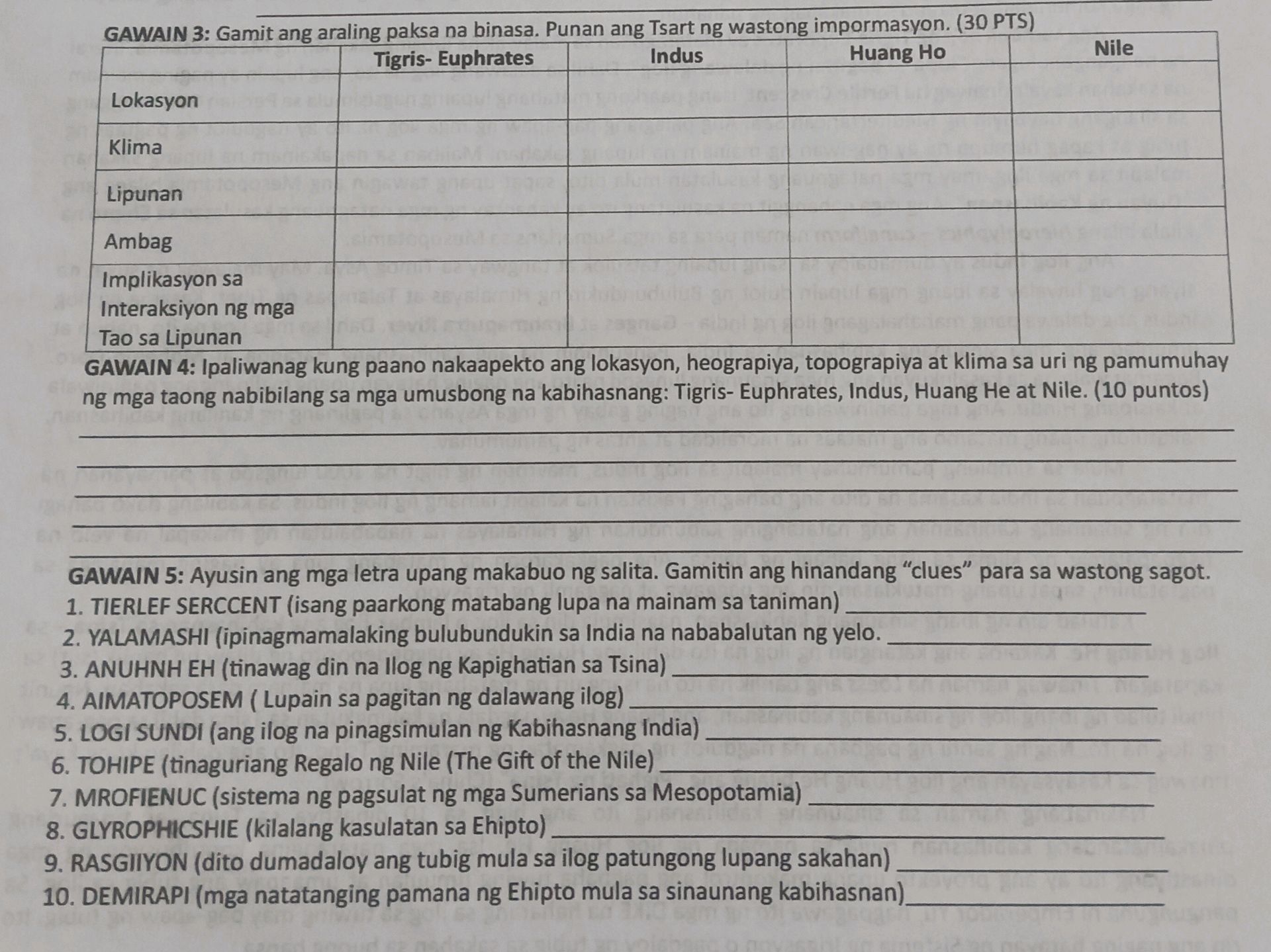 GAWAIN 3: Gamit ang araling paksa na binasa. | StudyX